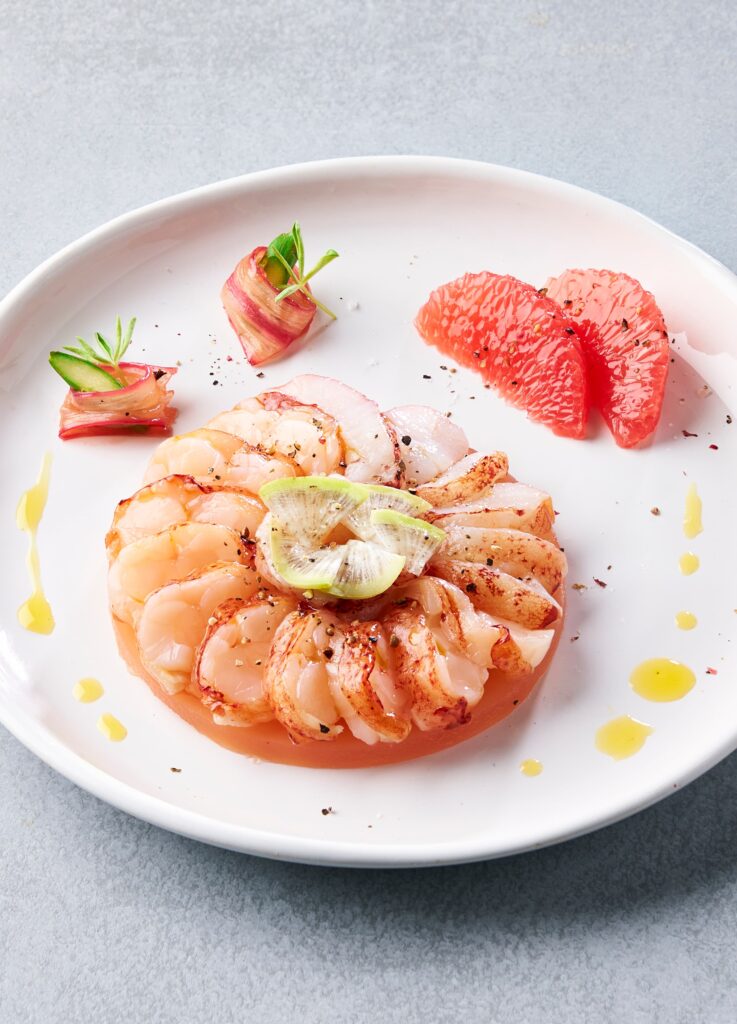 Lobster flesh, grapefruit and rhubarb - Rougié